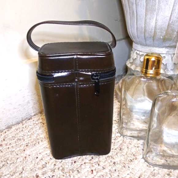 Vintage | Dining | Vintage Brown Faux Leather Double Flask Carrier With ...